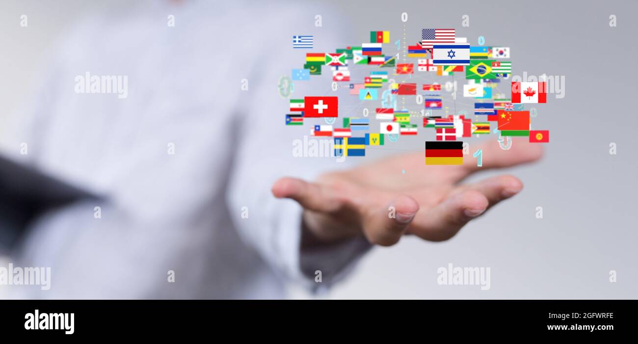 Flags of different countries connected to each other - the concept of ...
