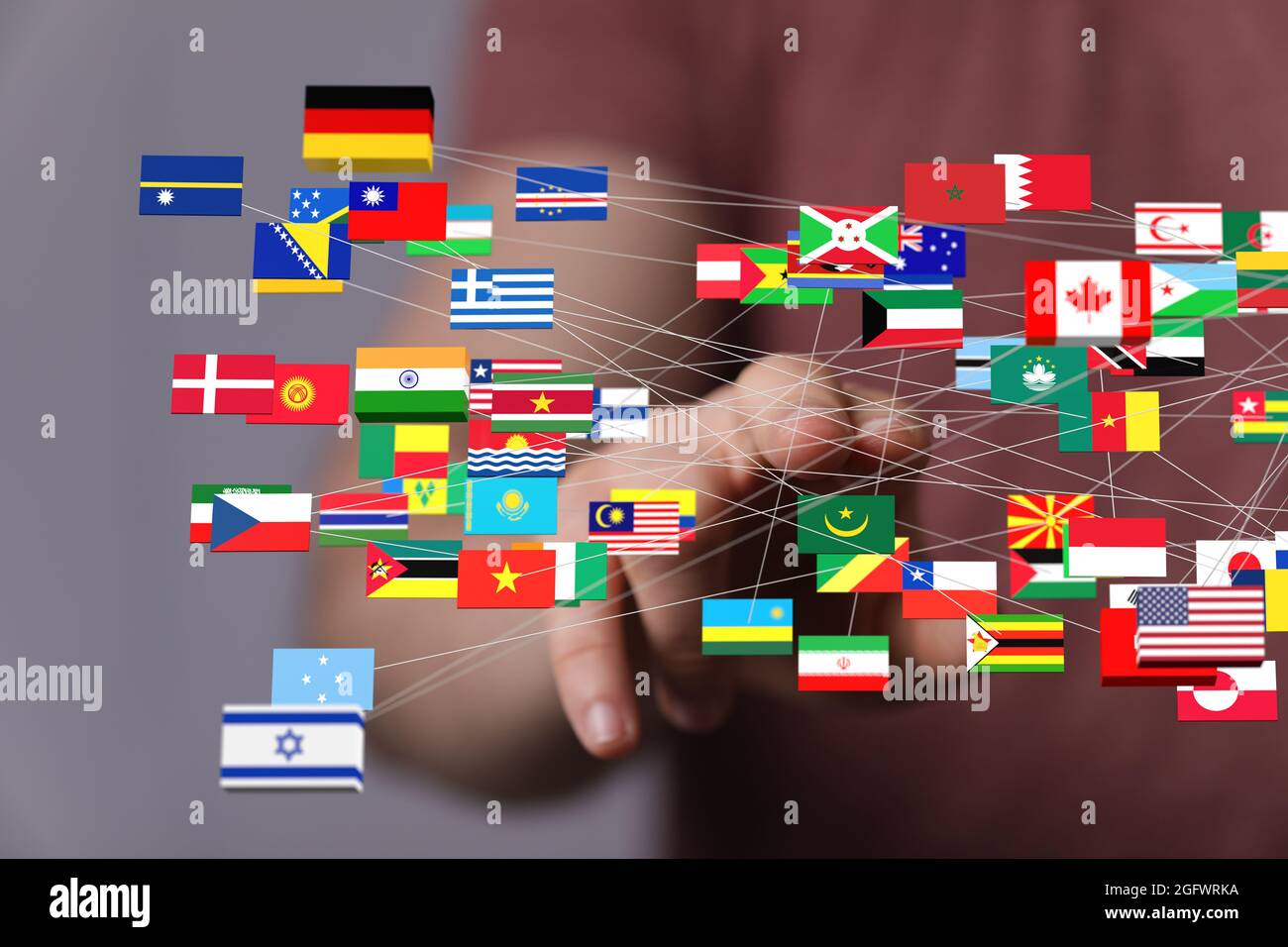 Flags of different countries connected to each other - the concept of ...