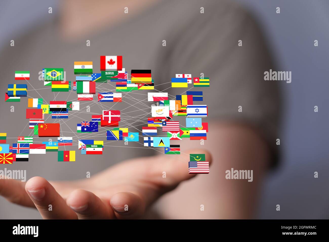 Flags of different countries connected to each other - the concept of ...