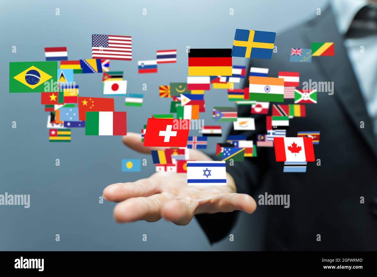 Flags of different countries connected to each other - the concept of ...