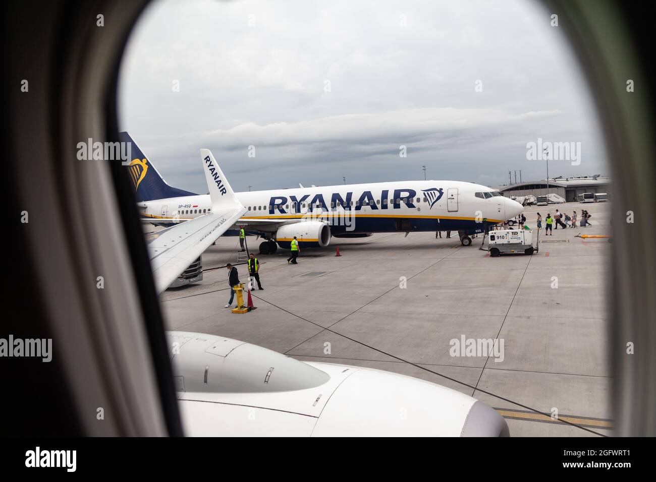 Ryanair Airlines Airbus A320 on the landing area seen through the ...