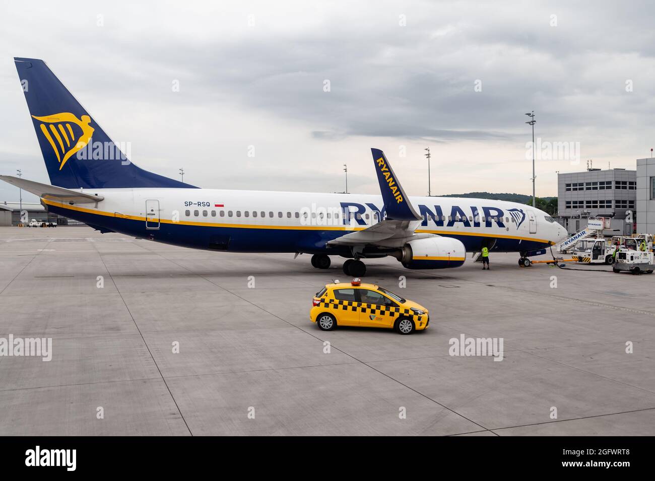 Ryanair Airlines Airbus A320 seen on the landing area with a safety car ...