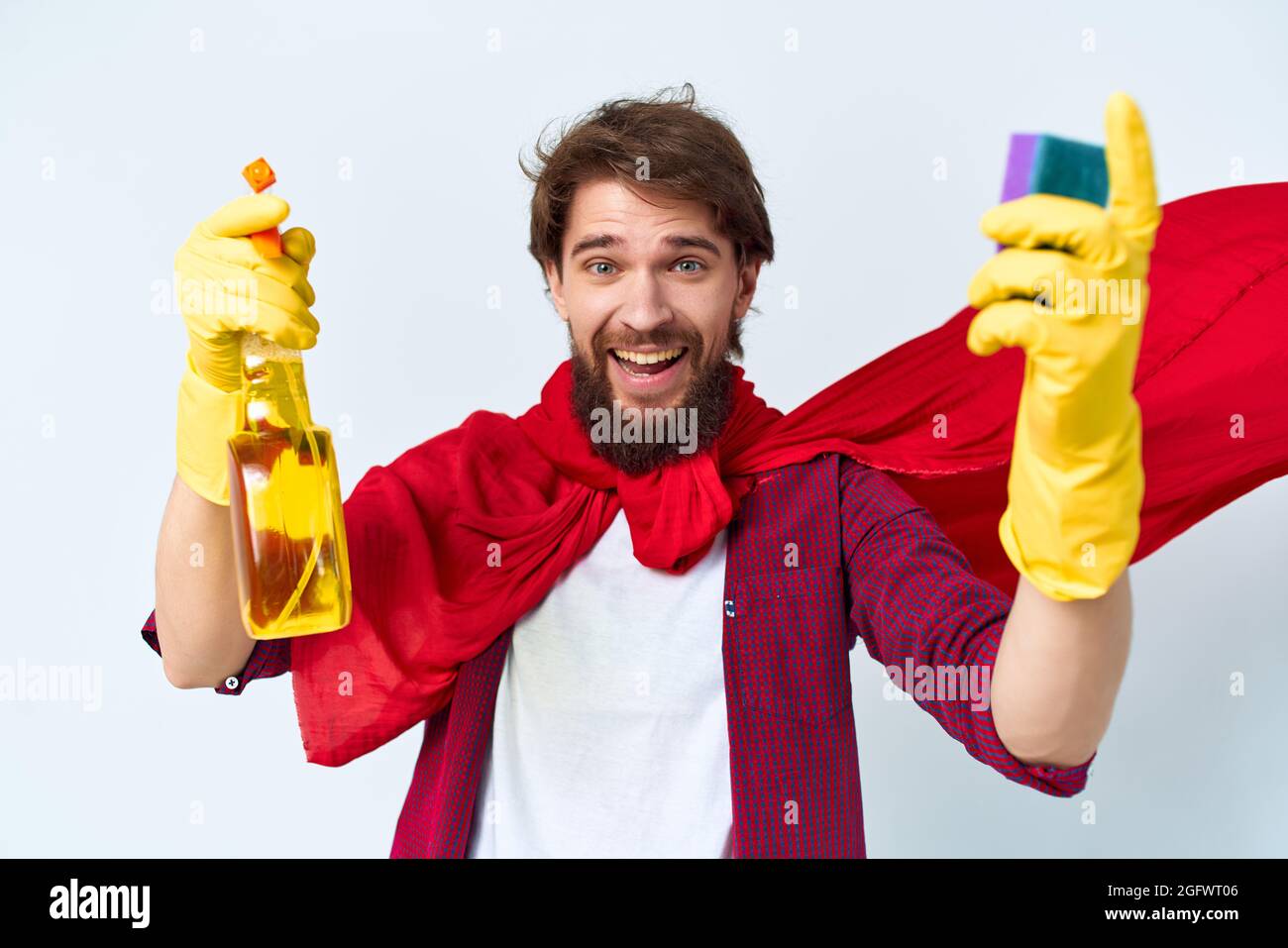 A man sitting on the floor red cloak cleaning hygiene hygiene home care ...