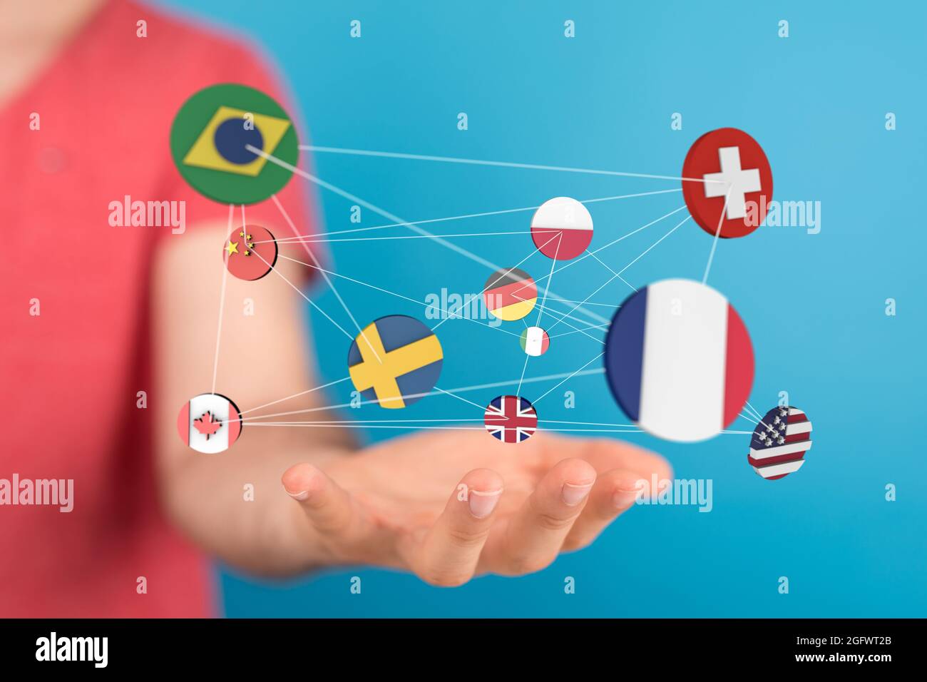 Flags of different countries connected to each other - the concept of ...