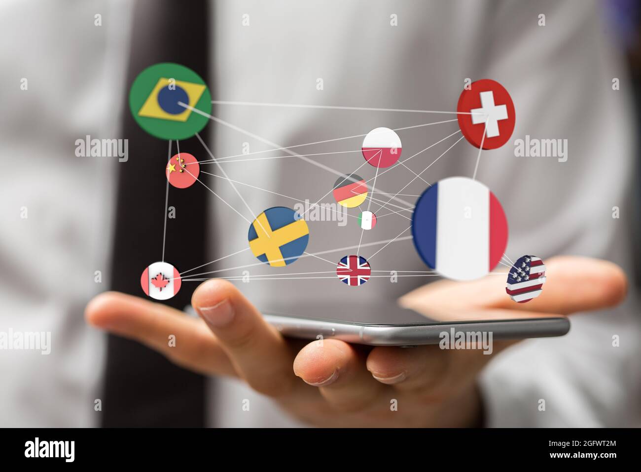 Flags of different countries connected to each other - the concept of ...