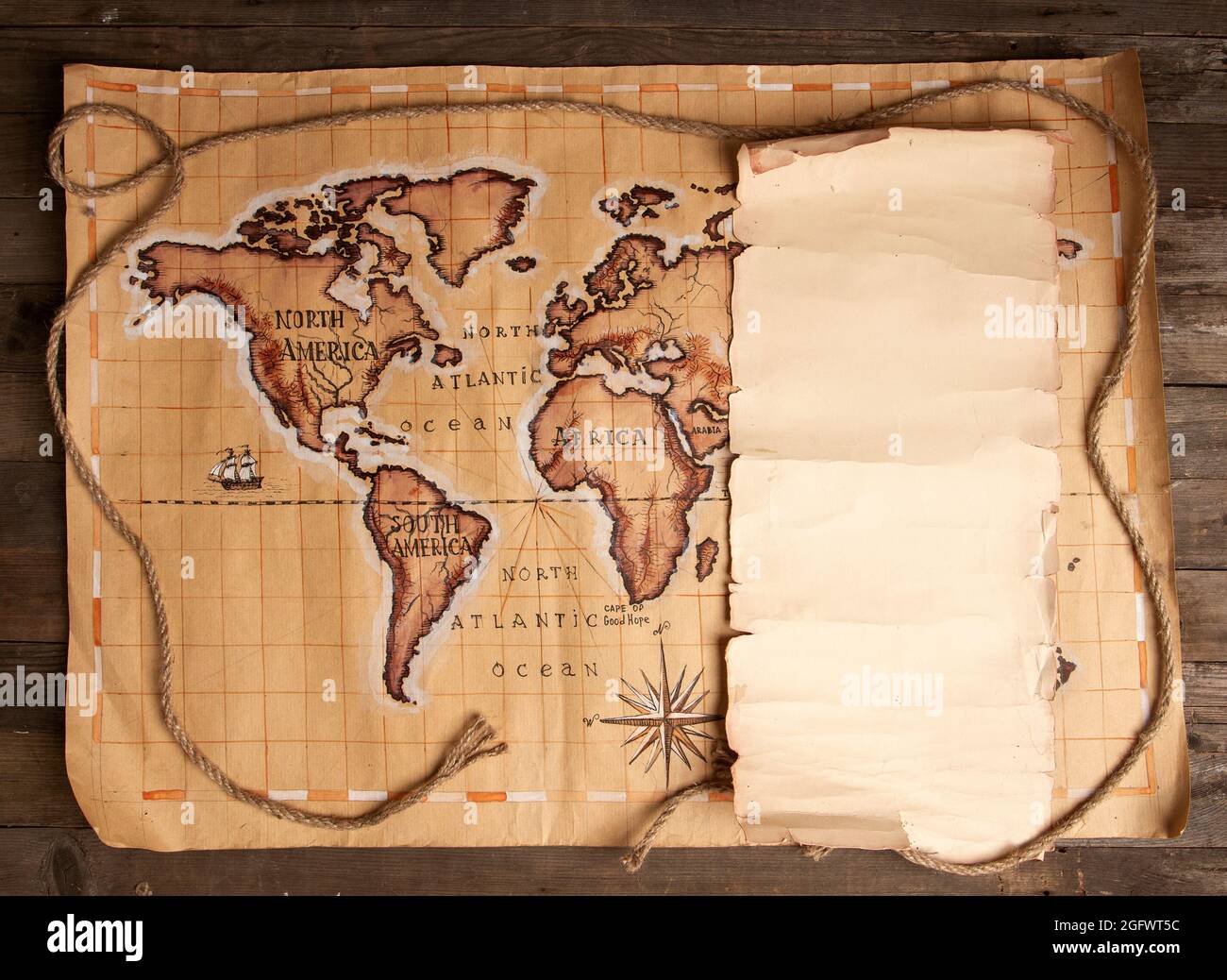 Vintage pirate map and blank sheet of papyrus with place for text on a ...