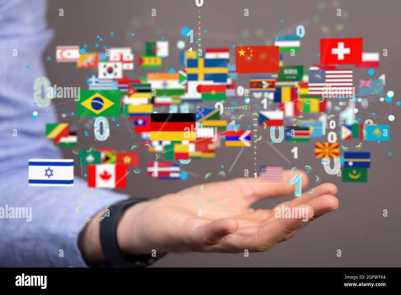 Flags of different countries connected to each other - the concept of ... Flags of different countries connected to each other - the concept of ...