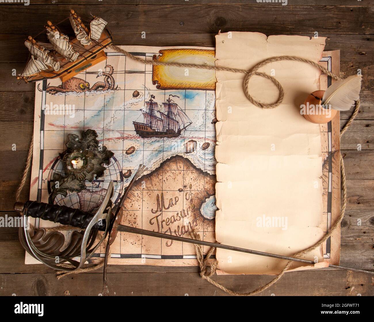 Vintage pirate map and blank sheet of papyrus with place for text on a ...