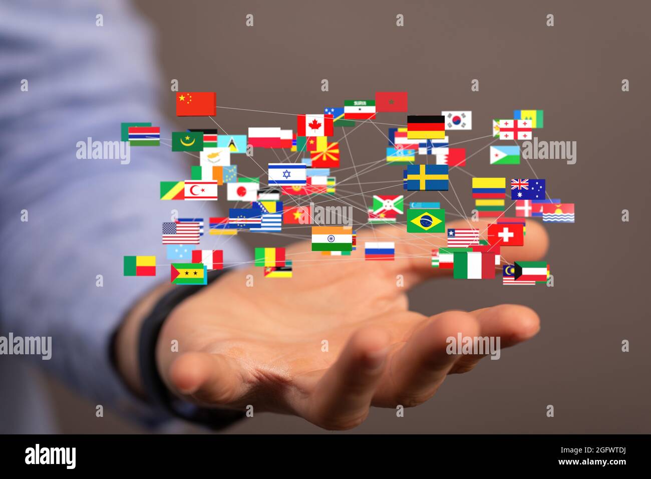 Flags of different countries connected to each other - the concept of ... Flags of different countries connected to each other - the concept of ...