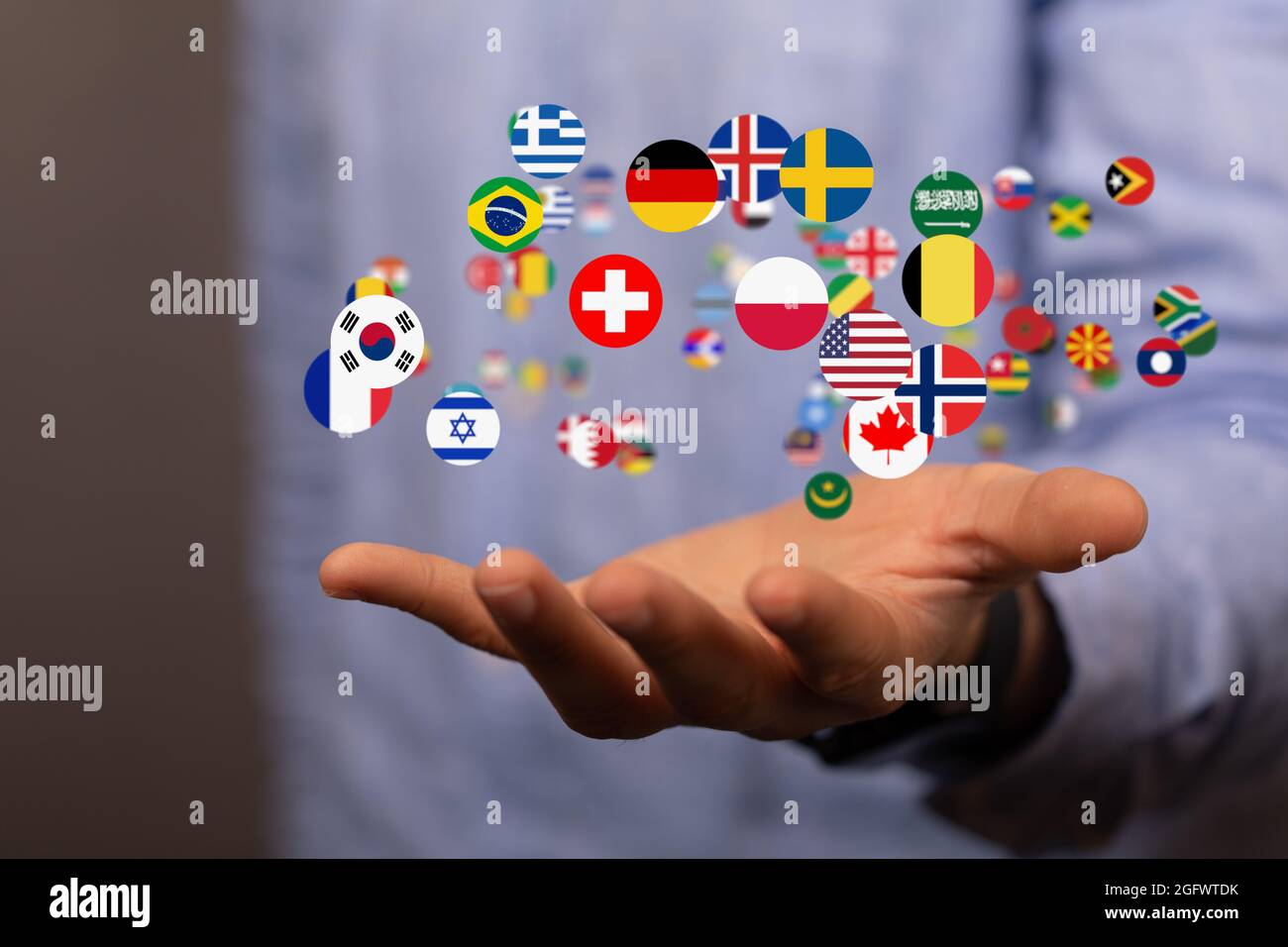 Flags of different countries connected to each other - the concept of ...