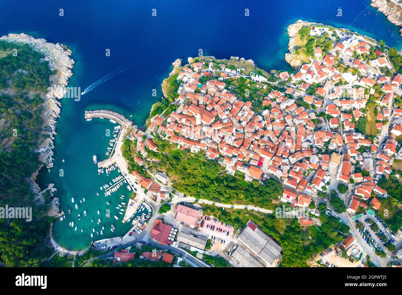 Town of Vrbnik aerial view, Island of Krk, Kvarner bay archipelago, Croatia Stock Photo - Alamy