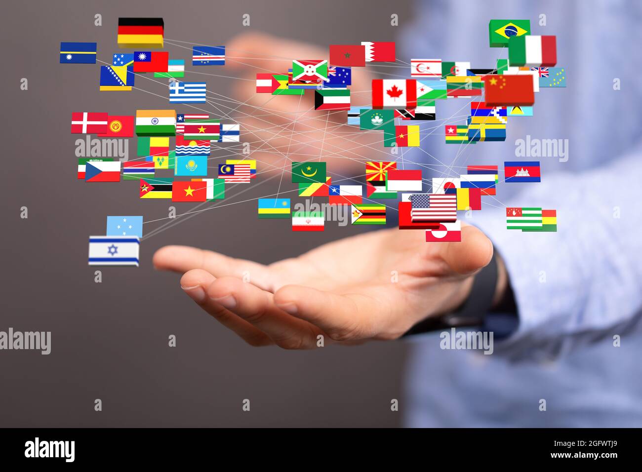 Flags of different countries connected to each other - the concept of ...