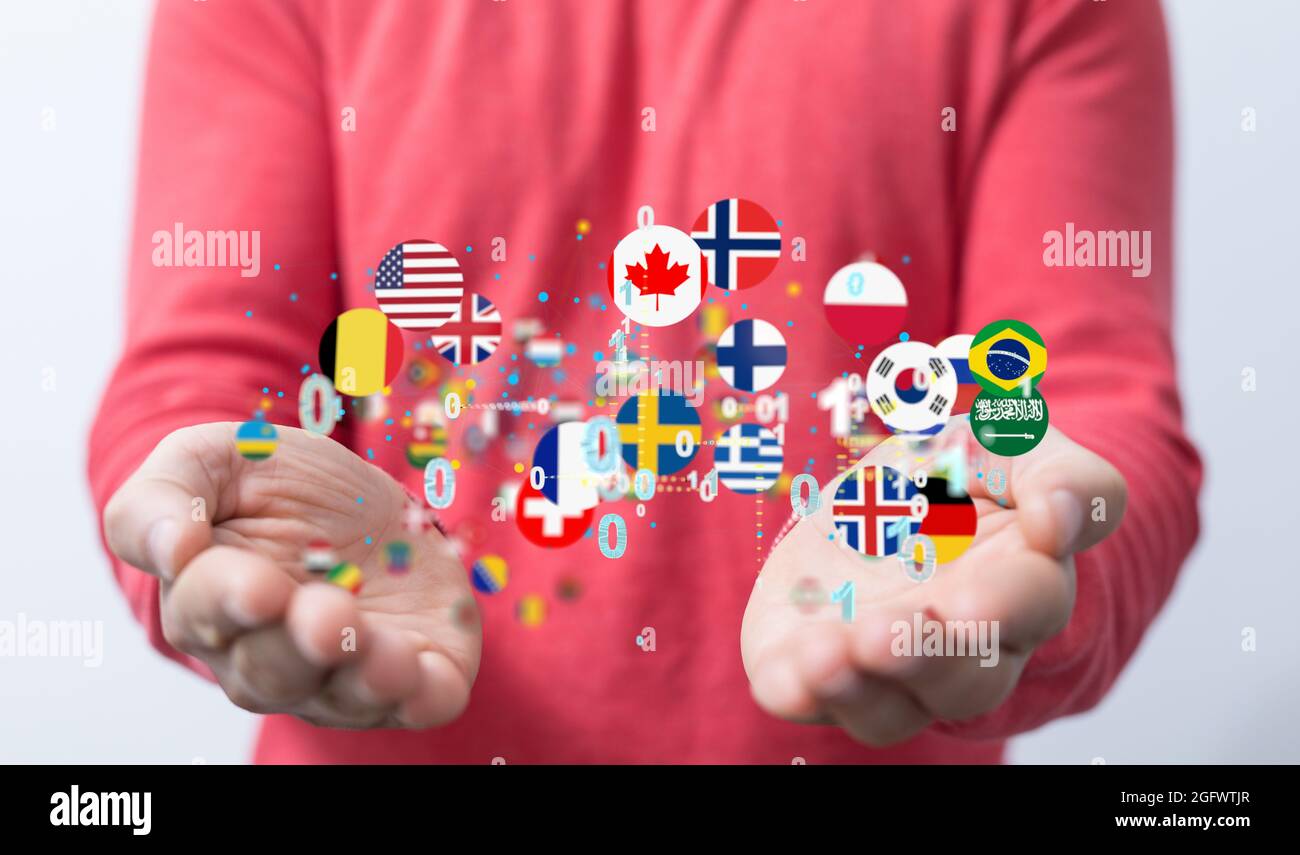 Flags of different countries connected to each other - the concept of ...