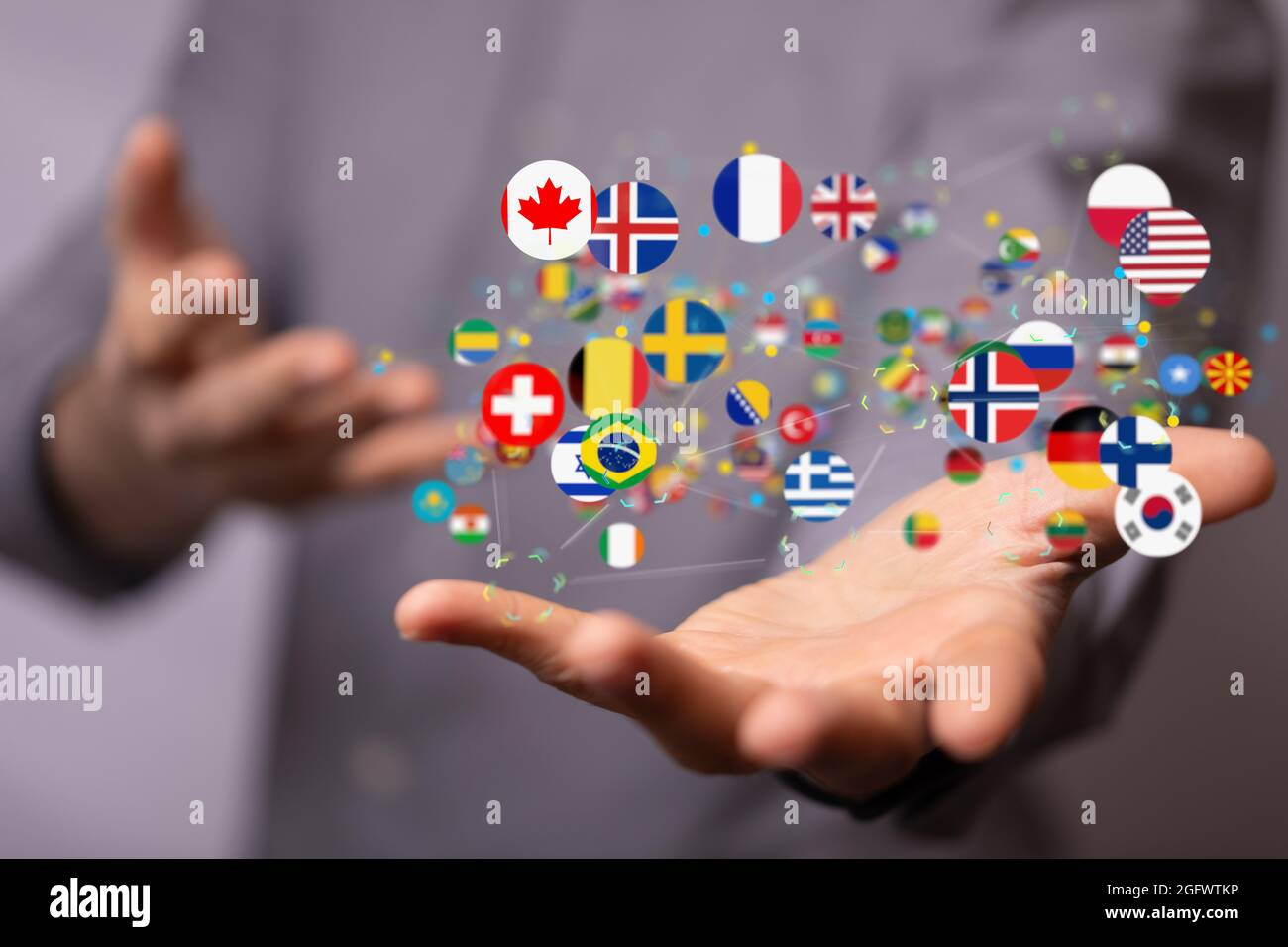 Flags of different countries connected to each other - the concept of ...