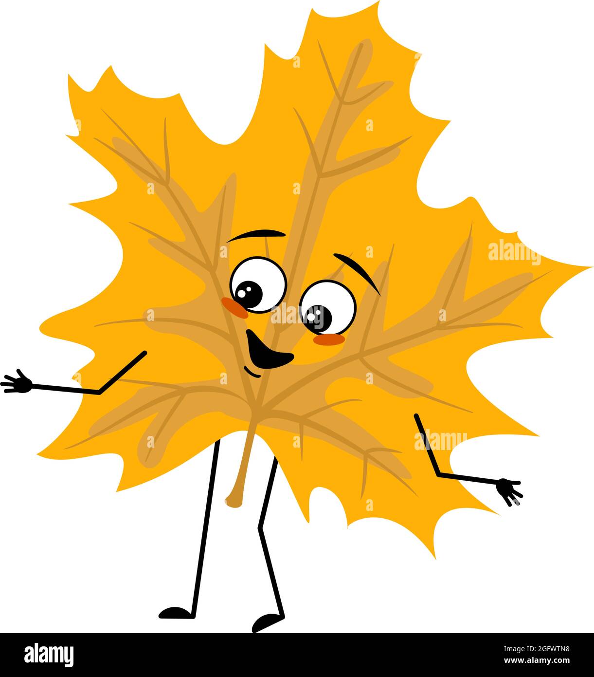 Maple leaf character with joyful emotions, smile face, happy eyes, arms ...