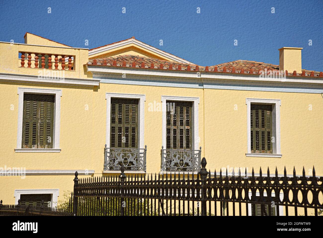Vintage postcard photo of an old Neoclassical house facade in the ...