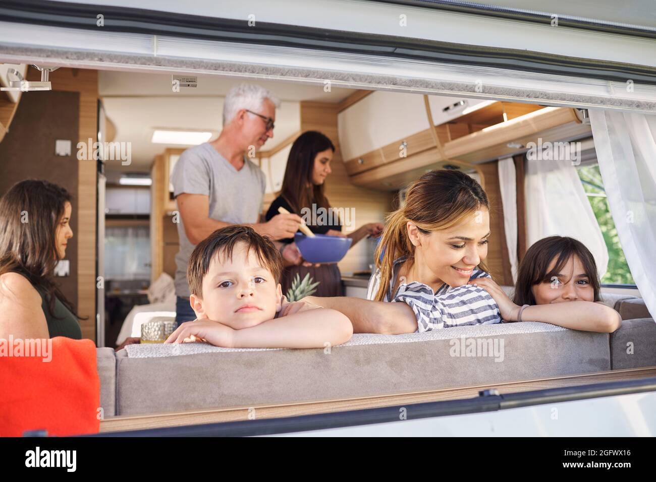 Family in camper van Stock Photo - Alamy