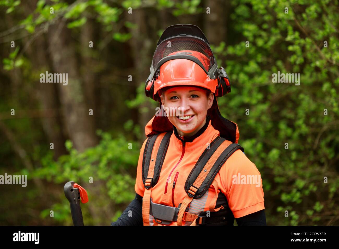 Portrait of female lumberjack Stock Photo - Alamy
