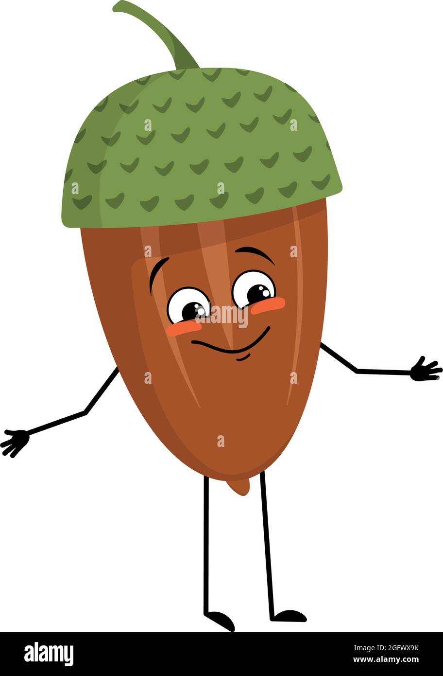 Character acorn with joyful emotions, smile face, happy eyes, arms and ...