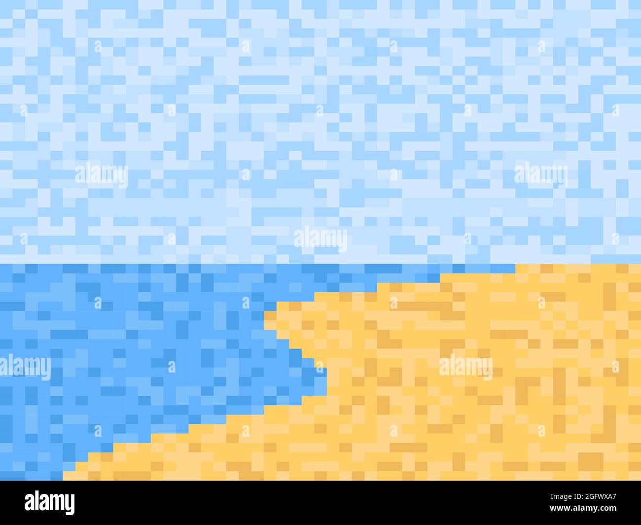 Beach landscape pixel art style. Coast in 8-bit style of retro games ...
