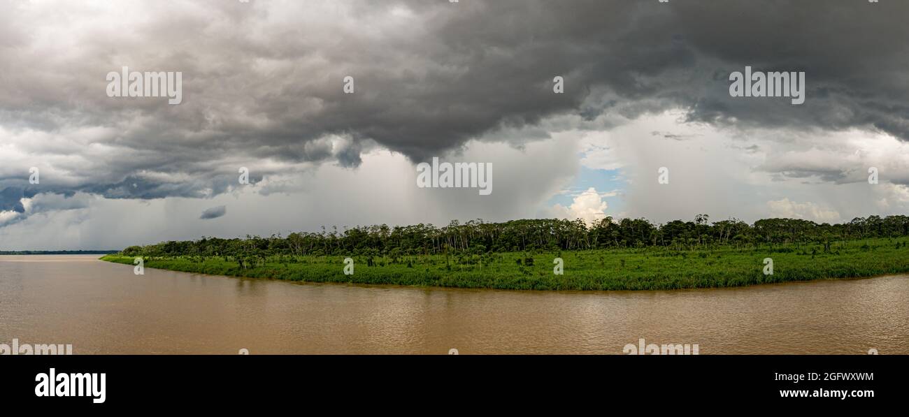 Amazon River and beautiful clouds over the Amazon jungle. Amazonia ...