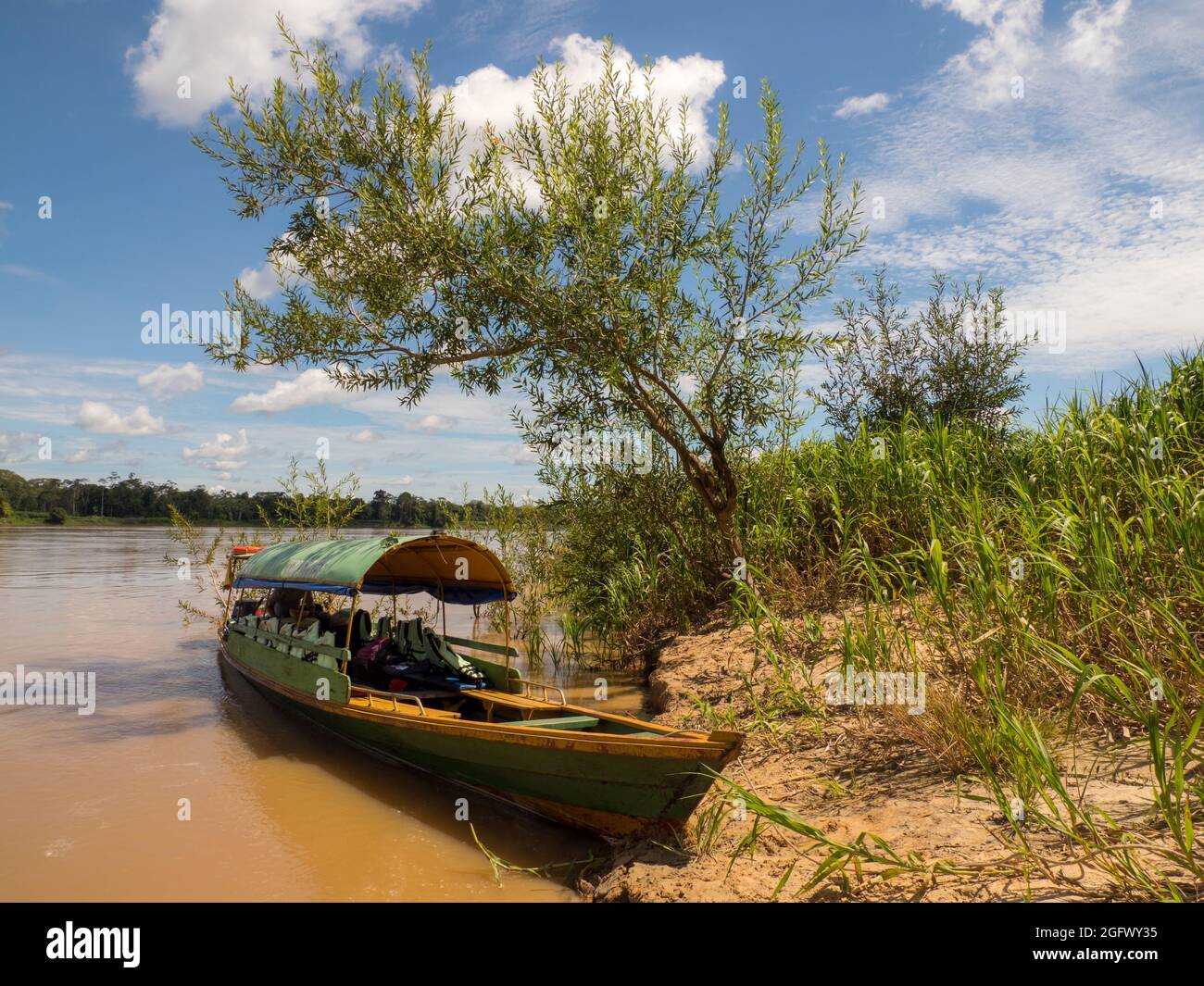 Paumari, Brazil - Nov 2019: Wooden boat on bank of Javari River in the ...