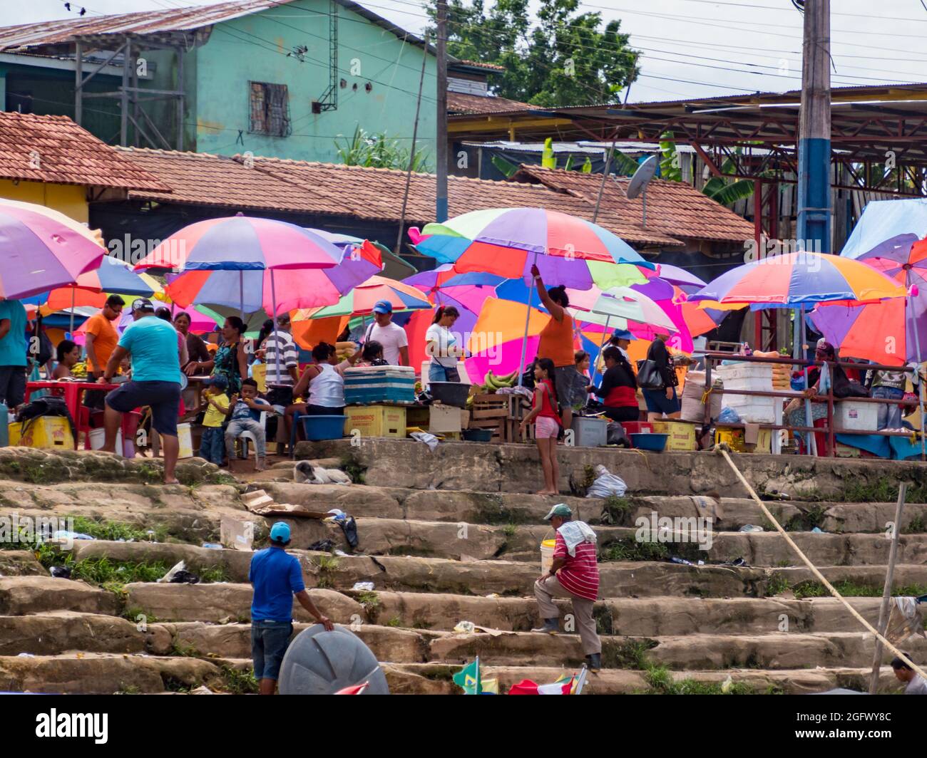 Tabatinga, Brazil - Nov 2019: Bazaar in the port on the banks of the ...