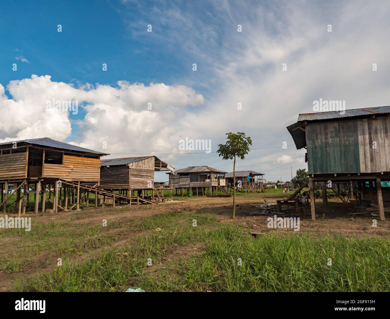 Santa Rosa Peru - Nov 2019: Typical wooden cottage on the stilts in the ...