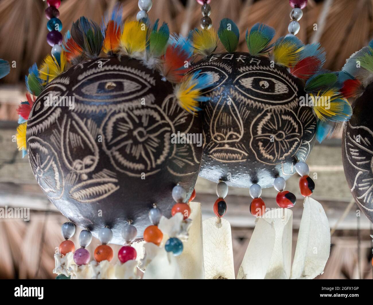 Iquitos, Peru - May 2016: Jungle souvenir. Mask made by hand from ...