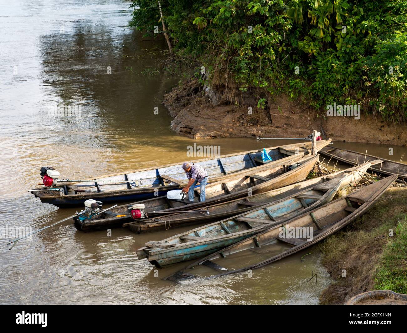 Amazonia, Peru- May, 2016: Water traffic in the rain forest of the ...