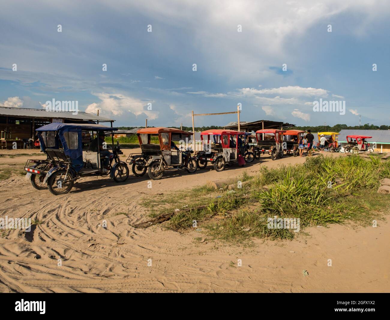 Santa Rosa, Peru - December 2017: Colorful rickshaws wait for ...