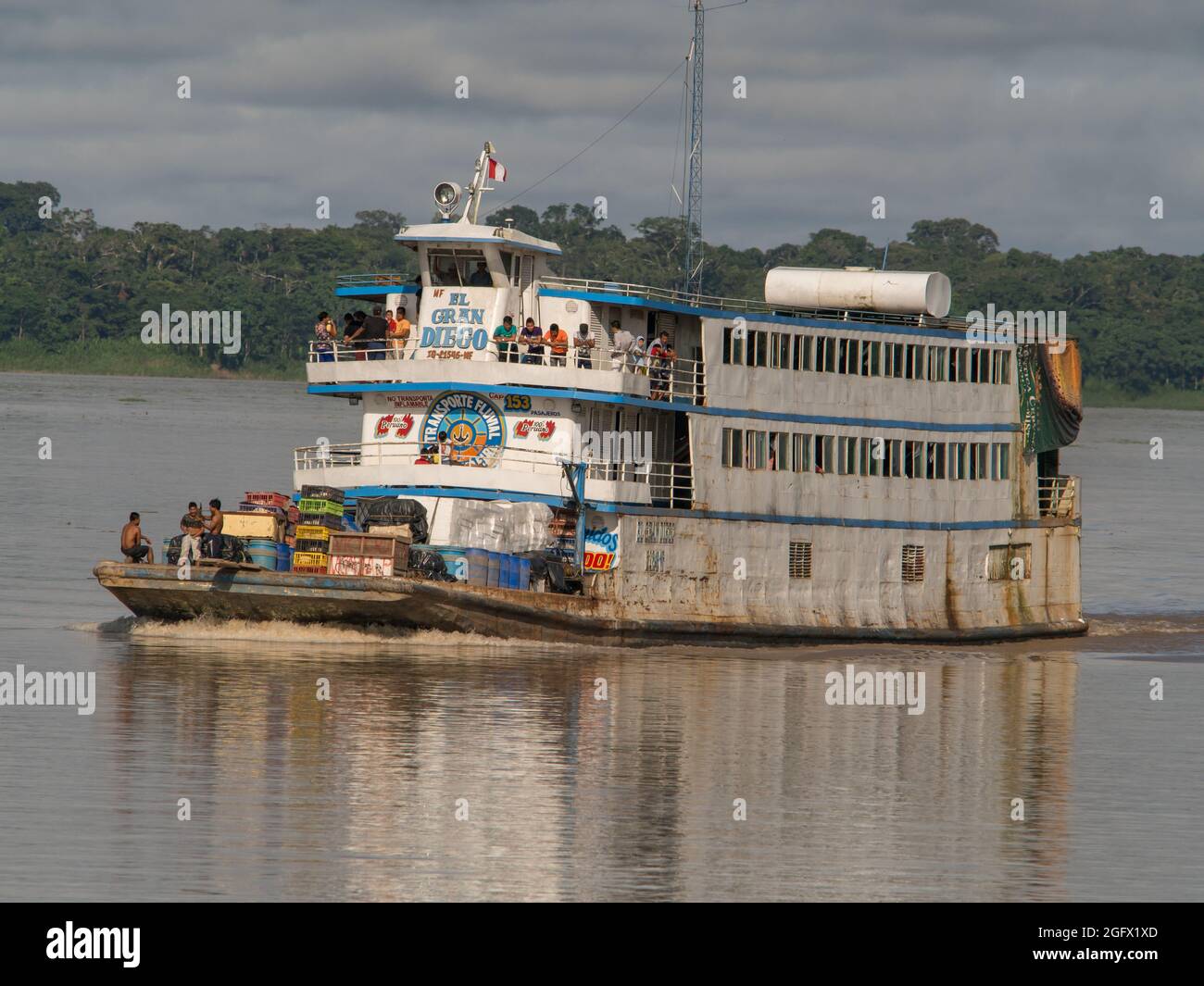 Amazon River, Peru - Dec 12, 2017: Cargo boat in the middle of Amazon ...