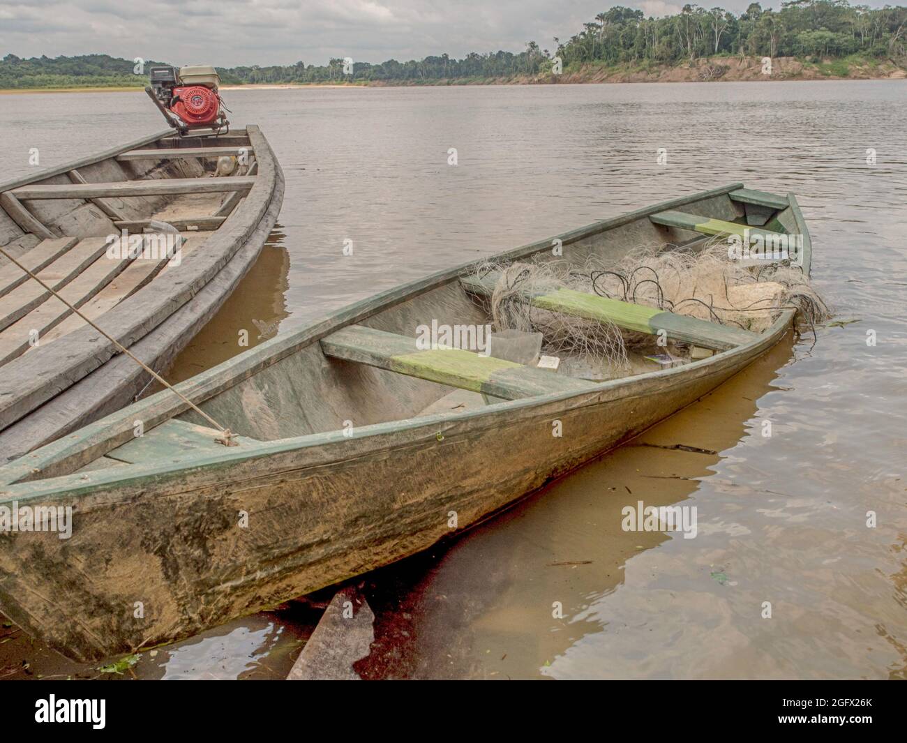 Palmarii, Peru - Sep, 2017: Traditional, Indian boats on the bank of ...