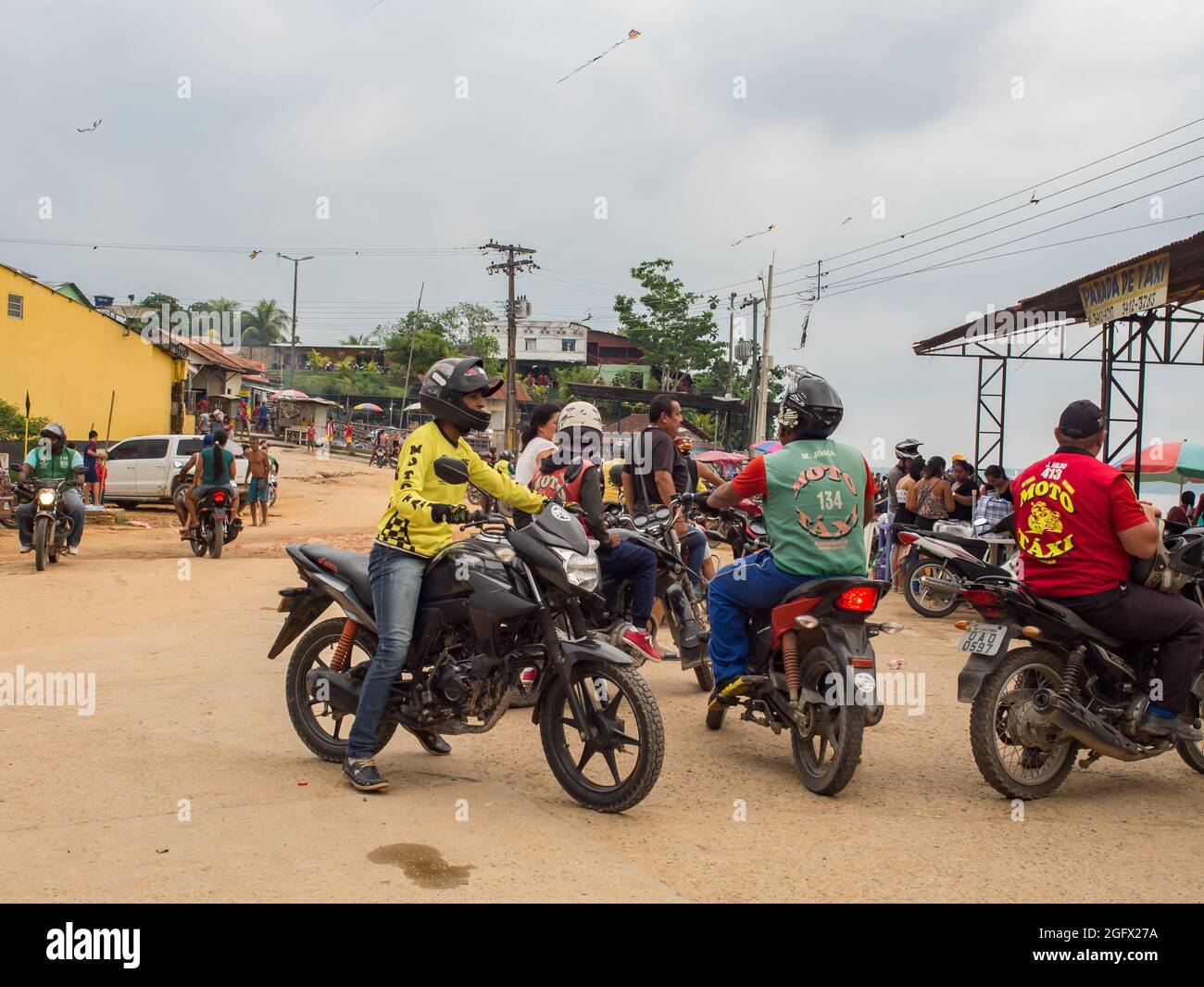 Tabatinga, Amazonas- Sep, 2017: Many motors in the port on the bank of ...
