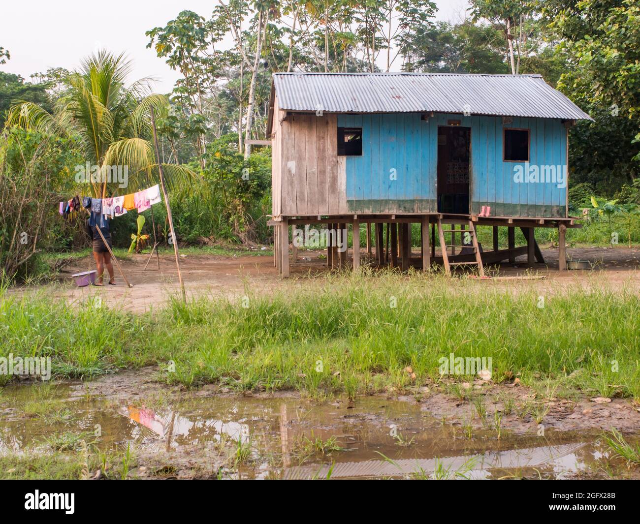 Amazon Rainforest, Peru - Sep, 2019: Typical wooden cottage on the ...