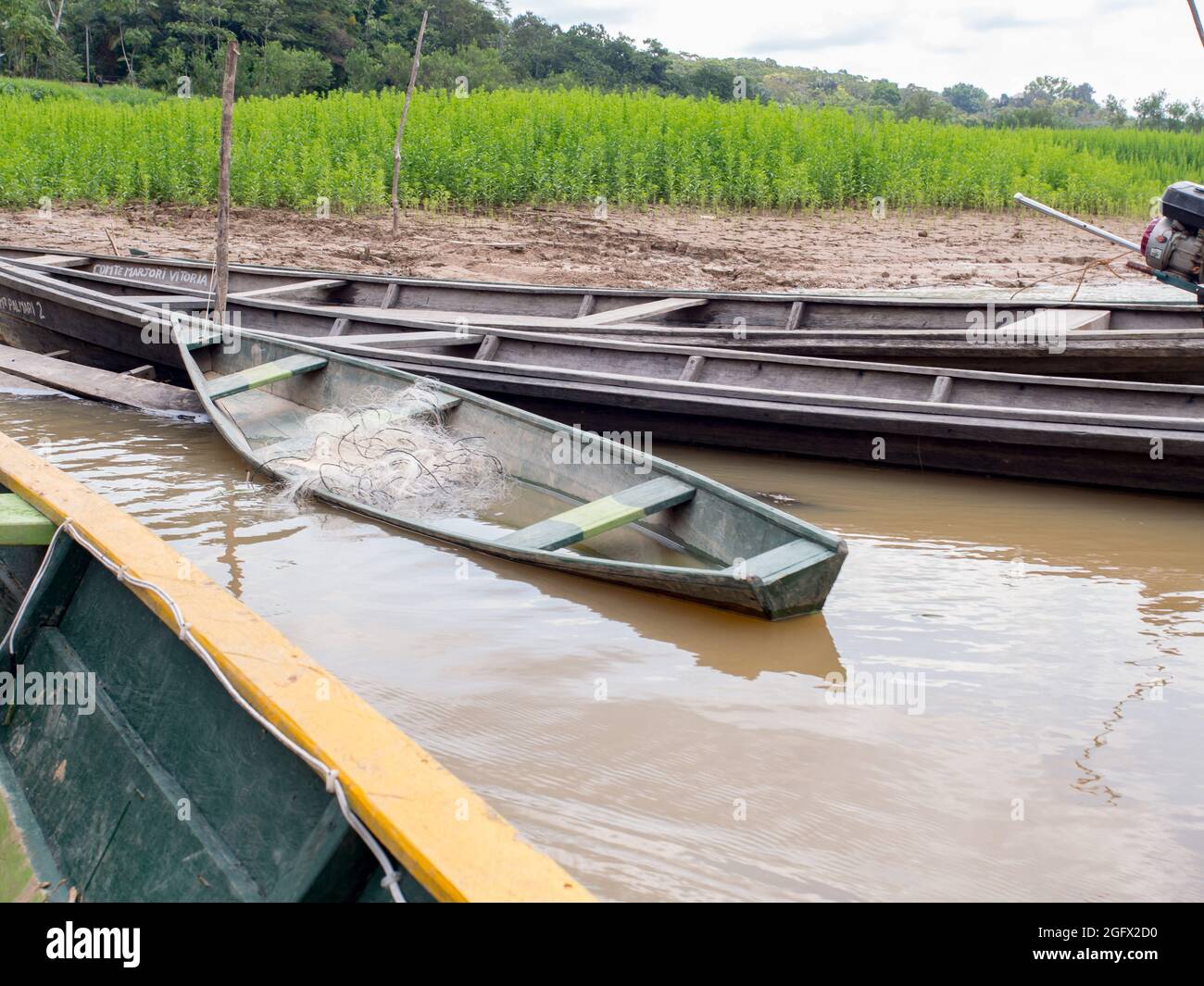 Palmarii, Peru - Sep, 2017: Traditional, Indian boats on the bank of ...