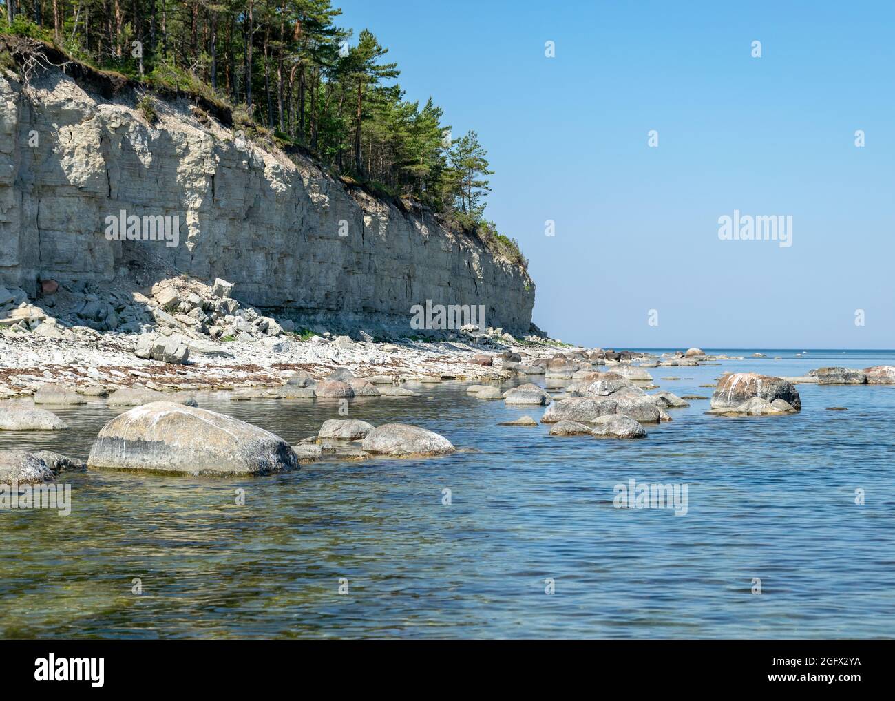 seashore landscape with steep dolomite stone wall, beautiful view of ...