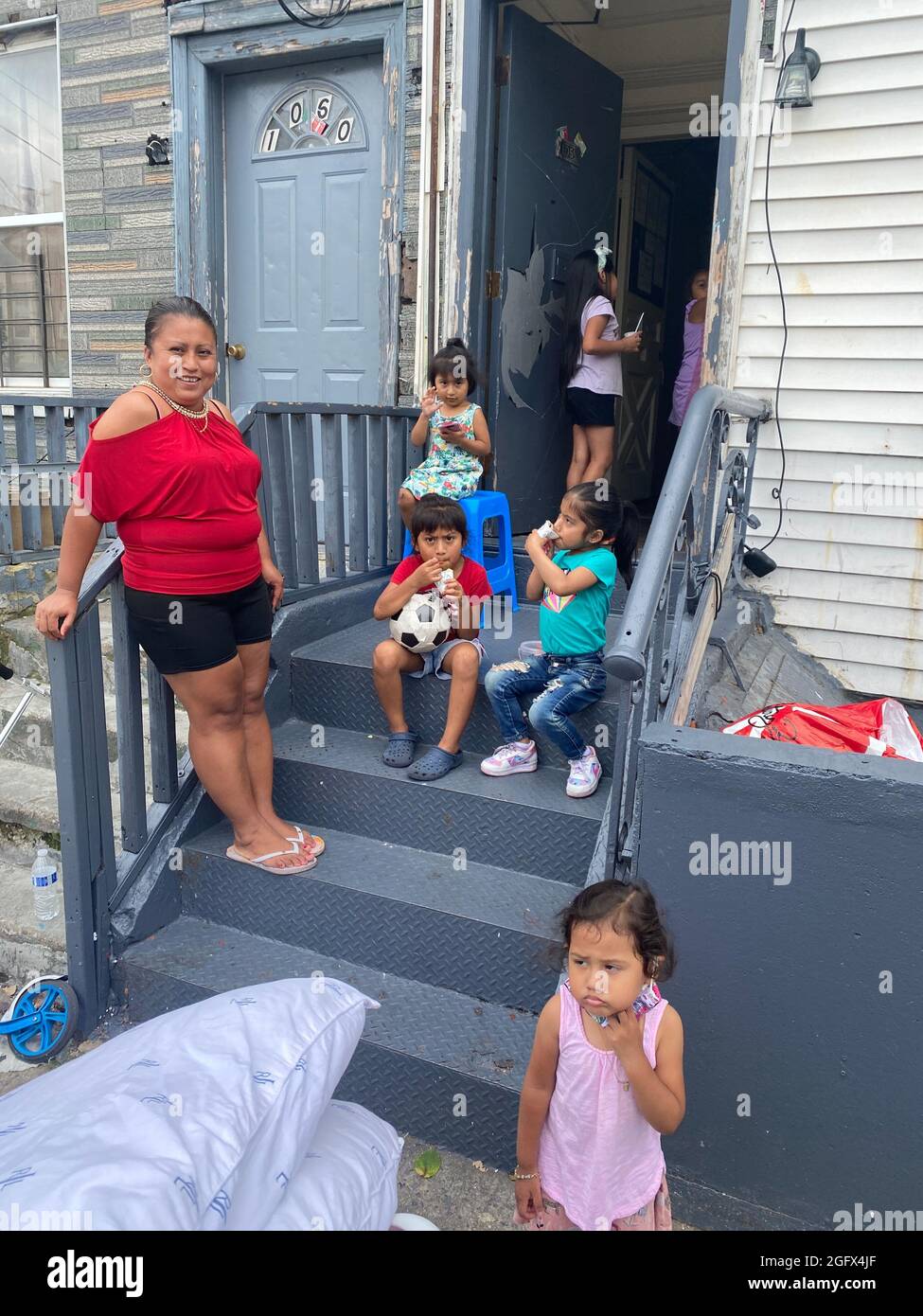 Children outside at a daycare in an inner city neighborhood of Brooklyn ...