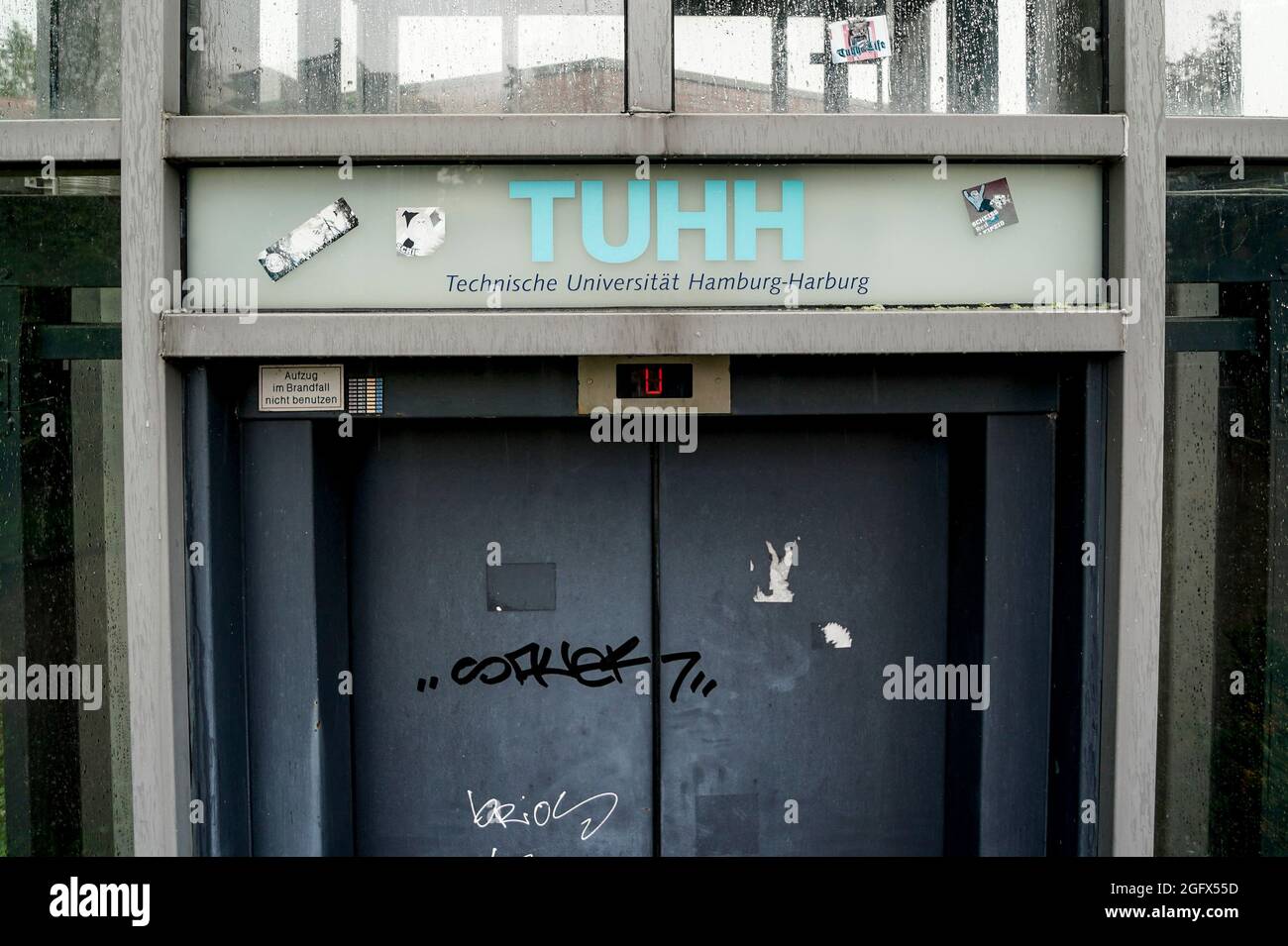 Hamburg, Germany. 27th Aug, 2021. An elevator door on the campus of the ...