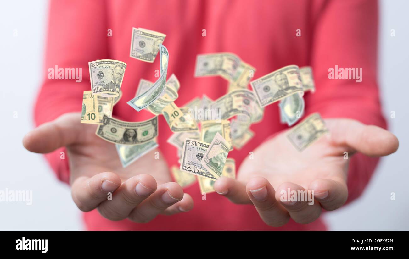 Flying euro banknotes against the background. Money is flying in the ...