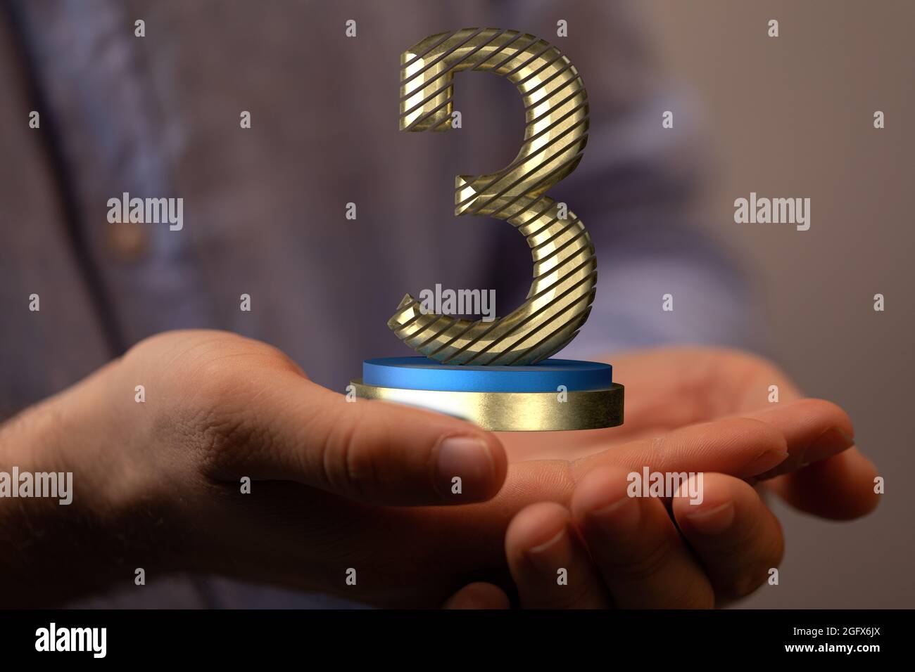 3rd place letter in 3d in hand Stock Photo - Alamy