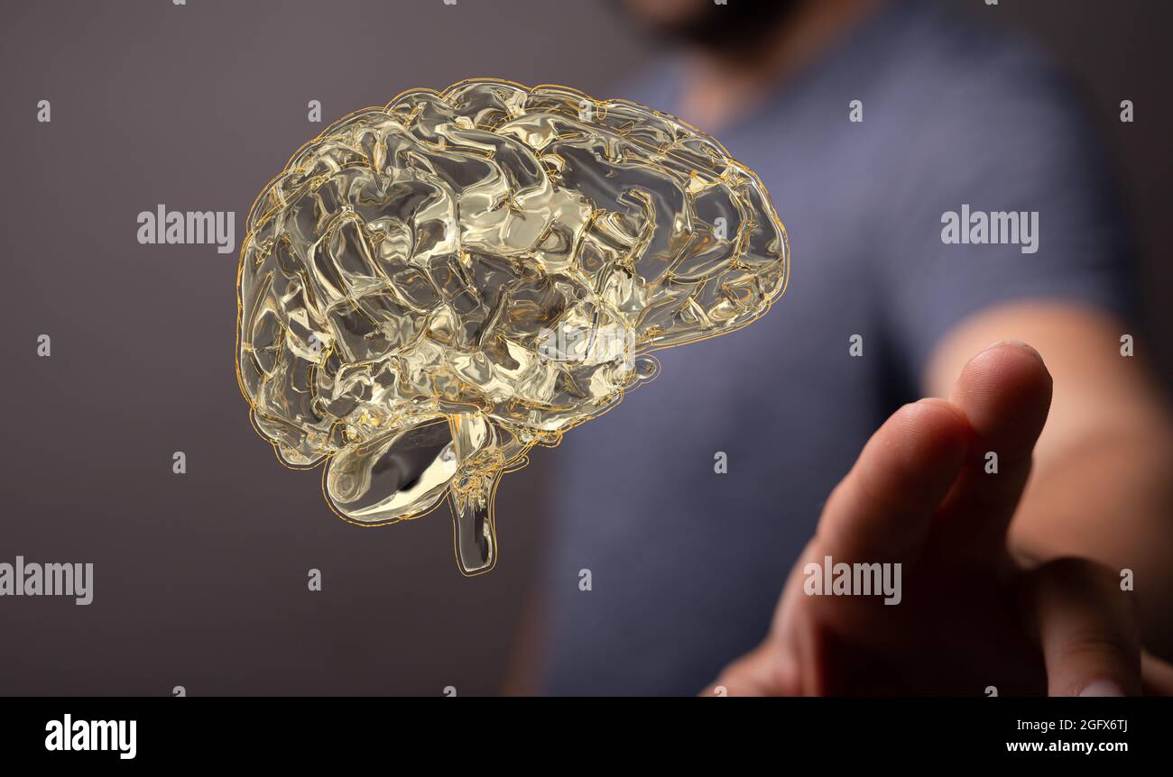 Brain. Digital brain. 3D Science and Technology concept. Neural network ...