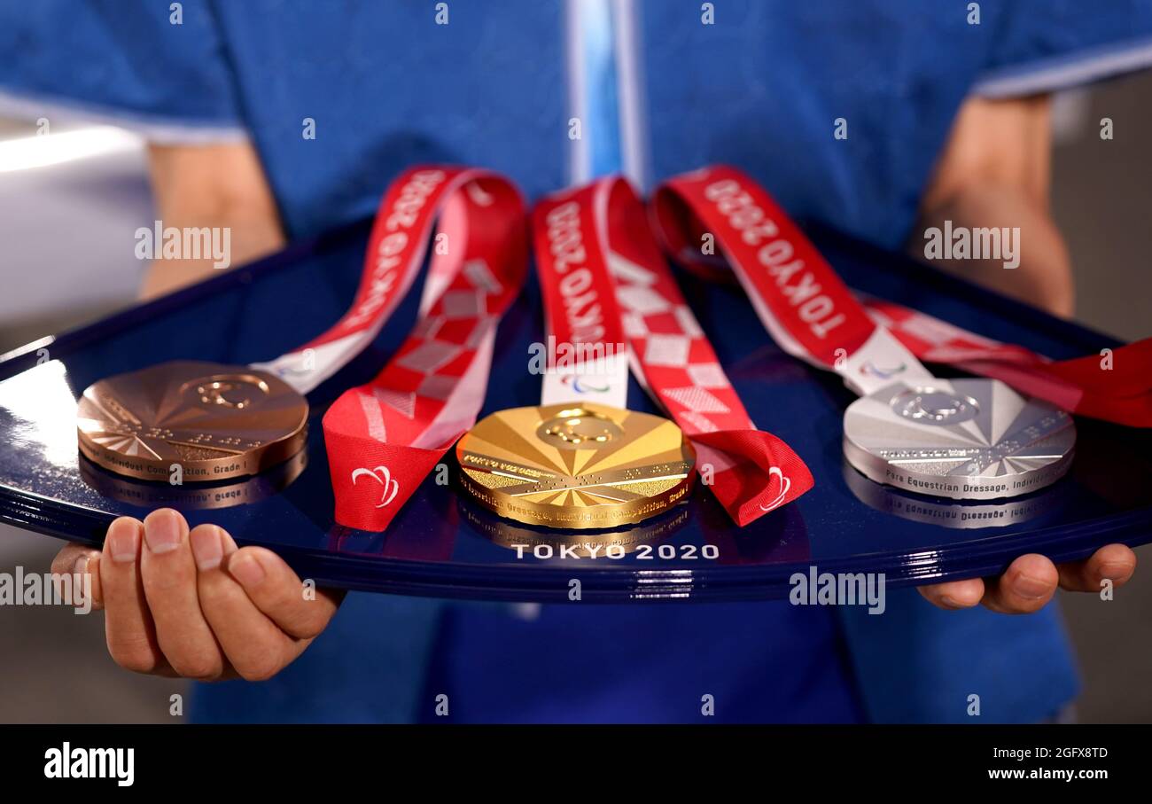 A general view of a bronze, gold and silver medals for the Tokyo 2020 ...