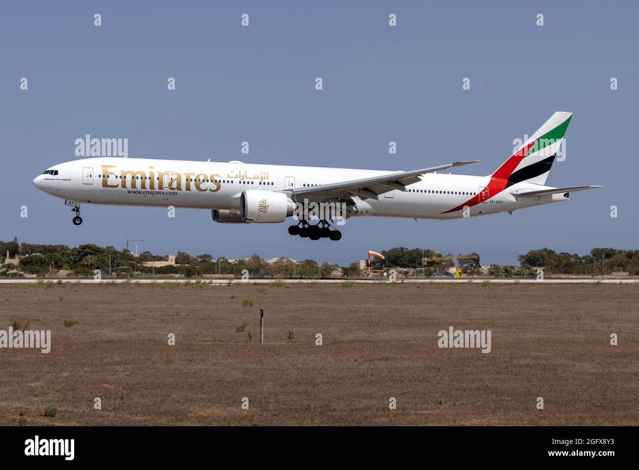 Emirates Boeing 777-31HER (Reg.: A6-EGY) arriving from Larnaca, Cyprus ...