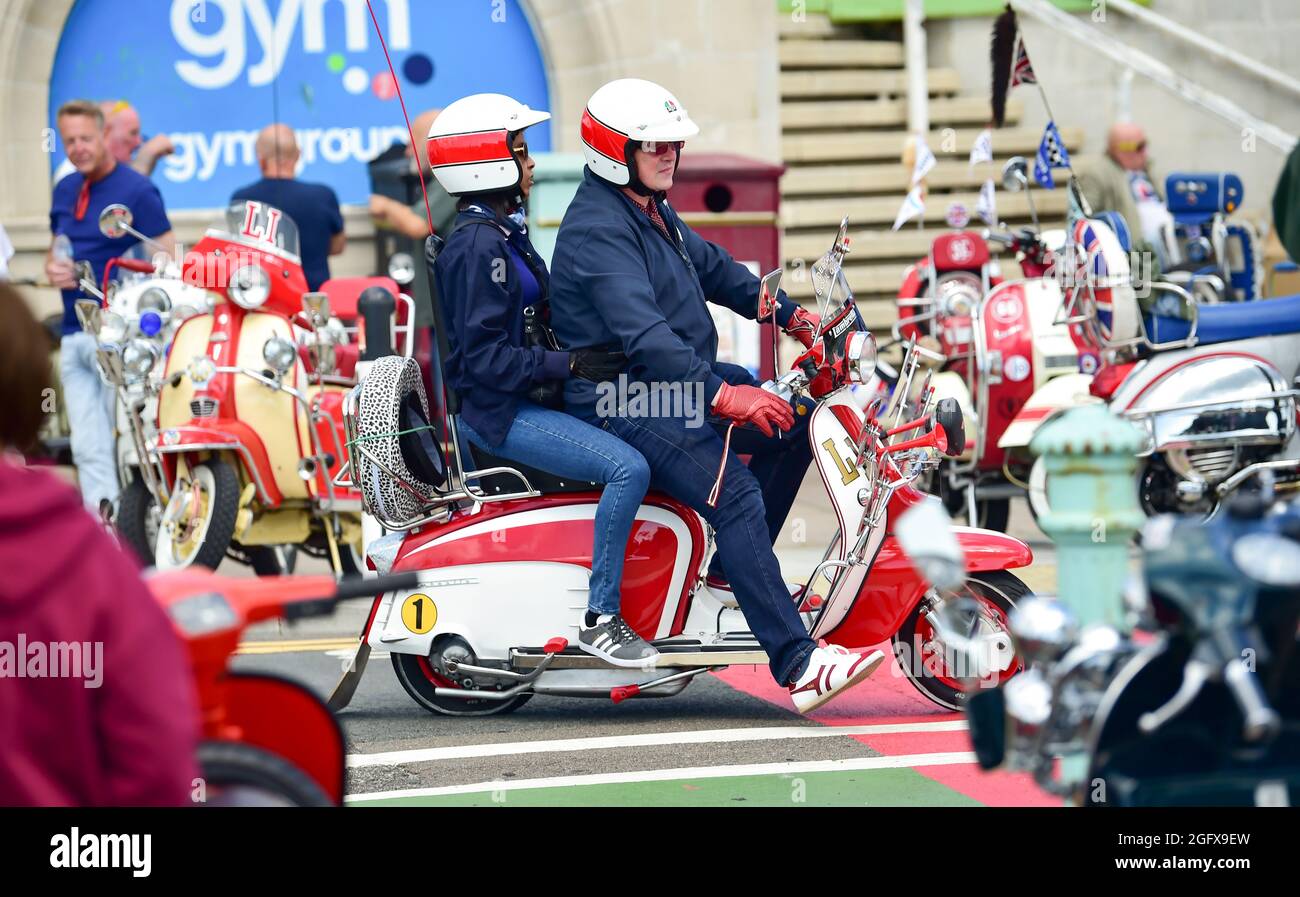 Brighton UK 27th August 2021 - Mods arrive on Brighton seafront for ...