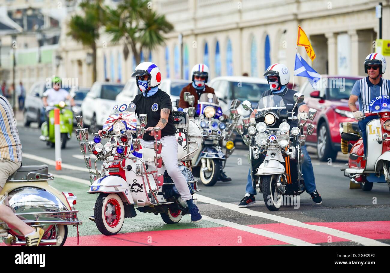 Brighton UK 27th August 2021 - Mods on scooters arrive on Brighton ...