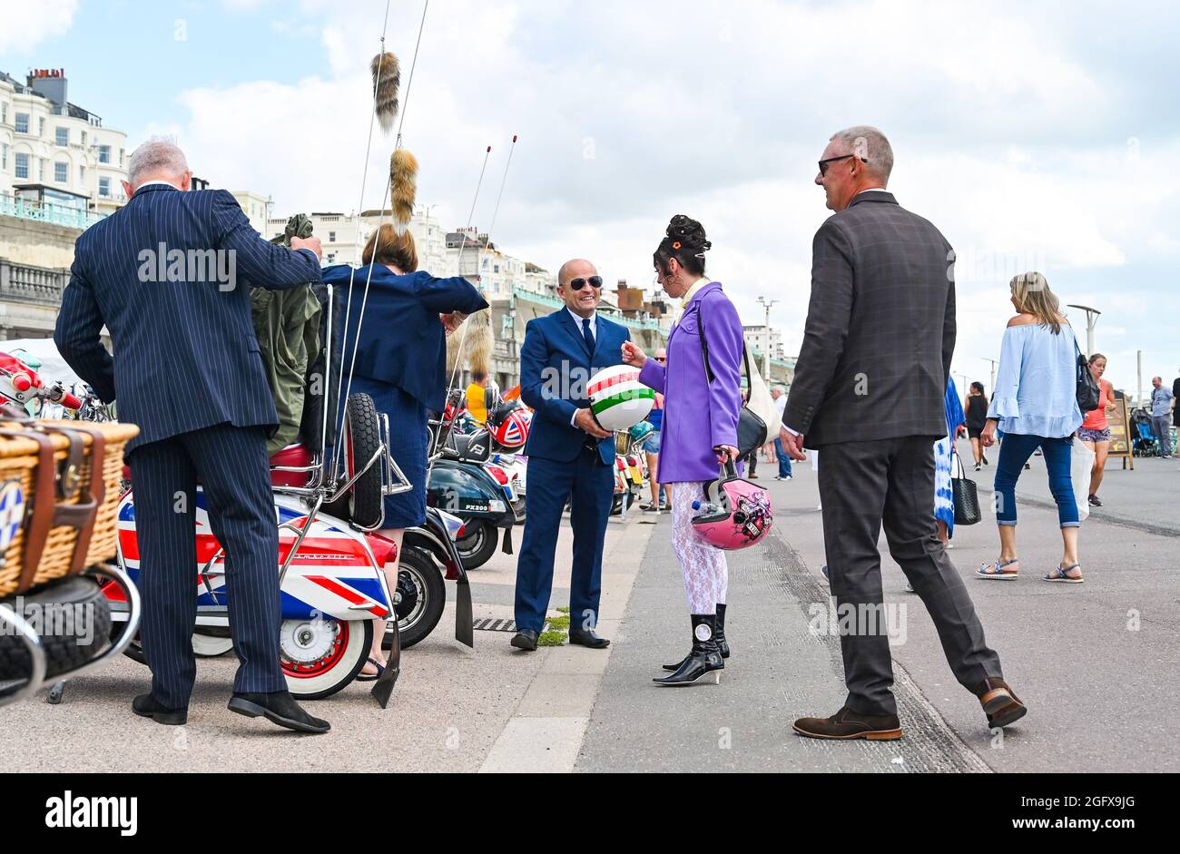 Brighton UK 27th August 2021 - Mods dressed in style arrive on Brighton ...