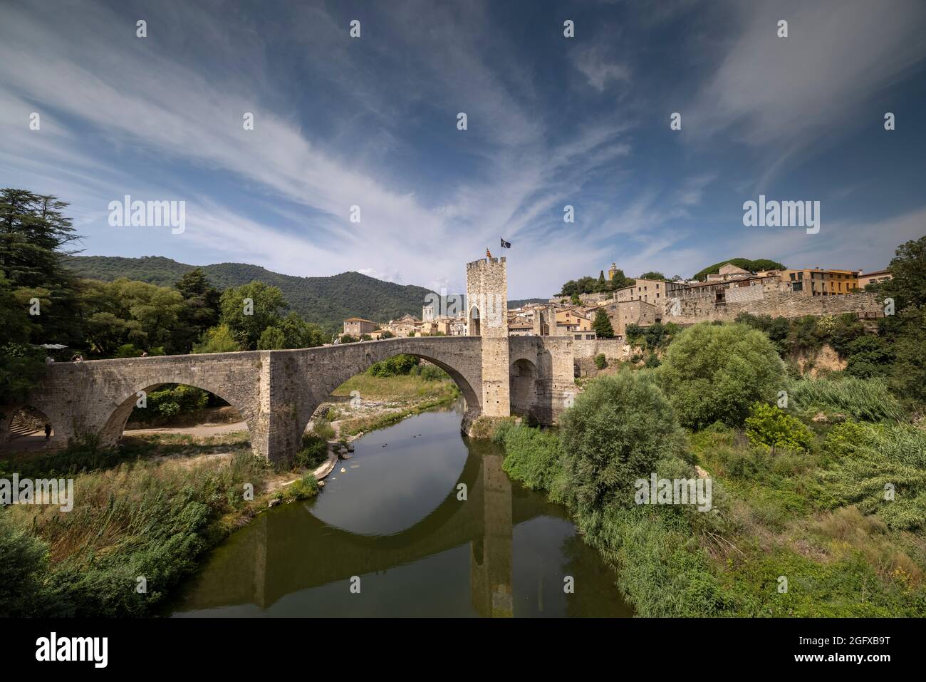 The bridge and river Fluvia at Besalu, Girona, Catalonia, Spain Stock ...