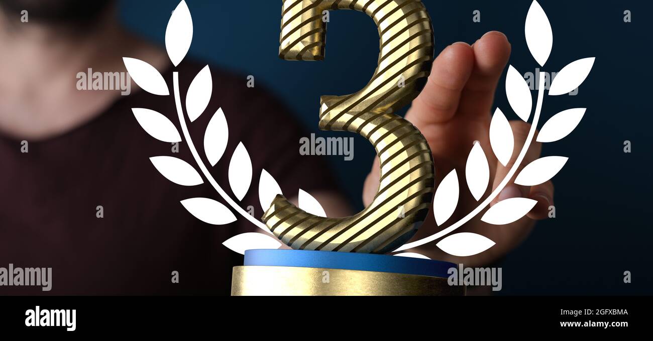 3rd place letter in 3d in hand Stock Photo - Alamy