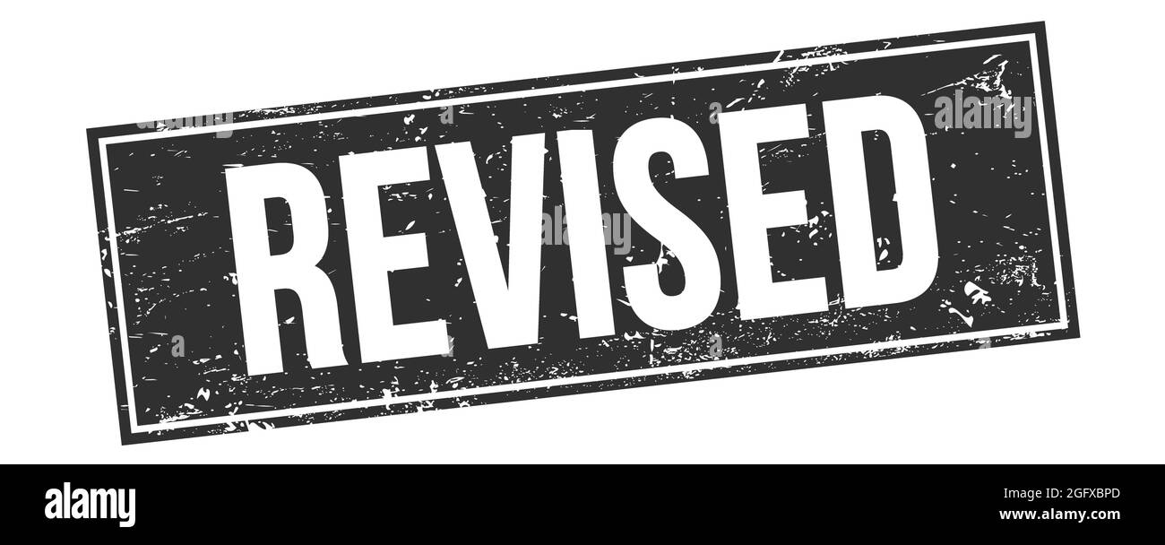 REVISED text on black grungy rectangle stamp sign Stock Photo - Alamy